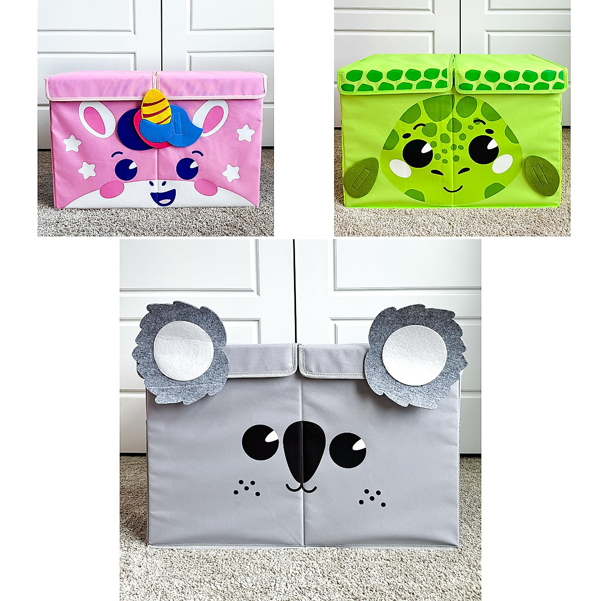 QUOKKA Toy Storage Box Koala, Toy Storage Box Unicorn & Toy Storage Box Turtle Playroom Organizers