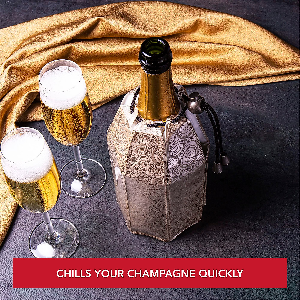 Vacu Vin Active Cooler Champagne Chiller - Reusable, Flexible Wine Bottle Cooler - Platinum, Gold - Champagne Cooler Sleeve For Standard Size Bottles - Insulated Champagne Bottle Chiller to Keep Cold