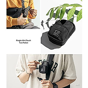 Ringke Mini Pouch [Two Pocket] Nylon Carrying Pouch Small Bag for AirPods, Galaxy Buds, Earphones, Cards, ID - Black