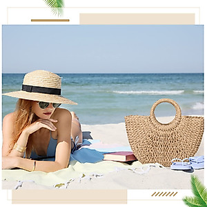 Mixweer 4 Pcs Straw Bag for Women Summer Travel Rattan Woven Raffia Beach Handbags Handle Big Capacity Tote Clutch Bags 2024(14.96 x 3.15 x 11.42 Inch, Classic)