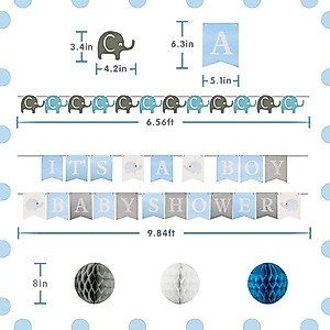 ADLKGG Baby Shower Decorations for Boy Elephant - Elephant Garland, It's A Boy Baby Shower Banners, Oh Baby Balloons, Elephant Balloons, Confetti Balloon, Paper Honeycomb Balls - Blue