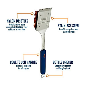 Ignite Stainless Steel Cool Grill Brush | Durable & Effective with Safe Nylon Grill Bristles | No Risk of Broken Wire bristles | Safe for Porcelain, Ceramic, Steel, & Iron Grates | Best Grill Cleaner