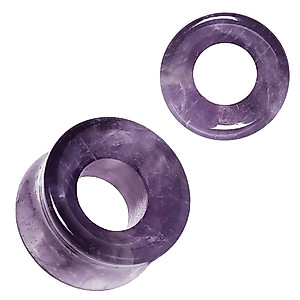 Pierced Owl Natural Purple Amethyst Stone Double Flared Tunnel Plugs, Sold as a Pair (10mm (00GA))
