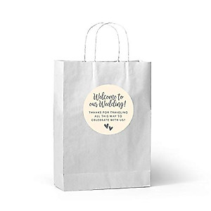 Andaz Press Out of Town Bags Round Circle Gift Labels Stickers, Welcome to Our Wedding Thanks for Traveling to Celebrate with Us, Ivory, 40-Pack, for Destination OOT Gable Boxes