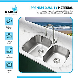 KABCO 32 Inch Stainless Steel 60/40 Double Unequal Bowl Classic Kitchen Sink, Extra Thick 16 Gauge Undermount Rust, Sound and Heatproof Sink with Sink Strainer and Removable Garbage Basket