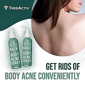 TreeActiv Salicylic Acid Back & Body Acne Spray - 2% Salicylic Acid Spray for Back Acne Solution For Women And Men - Back Acne Treatment Organic For Body That Prevents & Shrinks Body Acne - 4oz 2-pack