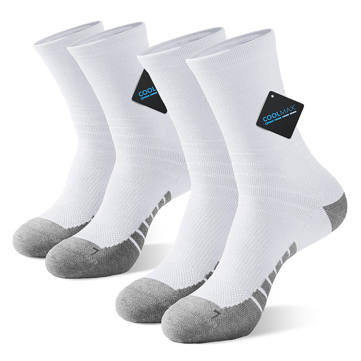 AKASO 2 Pairs Ultralight Running Socks, Crew Coolmax Cotton Athletic Sport Quarter Hiking & Running Socks for Men & Women(White L)