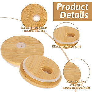 4 Pcs Reusable Bamboo Lids with Straw Hole 2.75Inch/70mm Wooden Lids Replacement Bamboo Lids for Beer Glasses Bamboo Lids for Glass Cup for Regular Mouth Drinking Jars