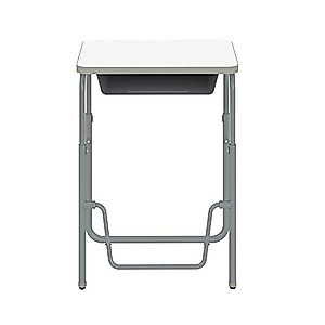 Safco Products AlphaBetter 2.0 Height – Adjustable Student Desk with Swinging Footrest Bar and Book Box, Sit to Stand, 29”-43” w, Dry Erase