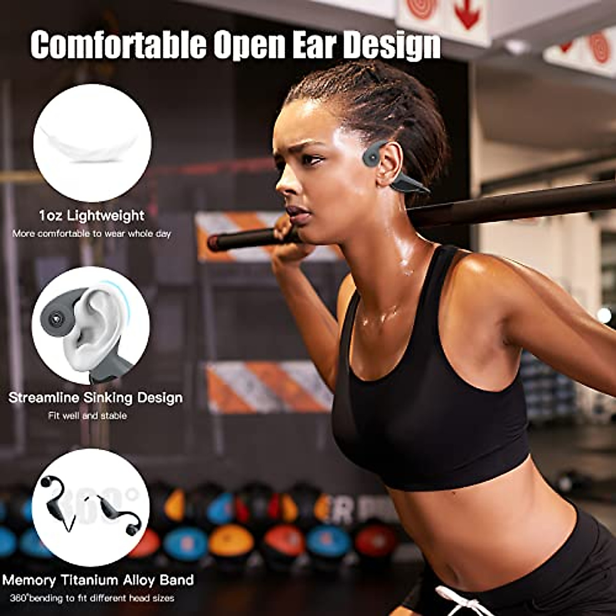 Bone Conduction Headphones - Bluetooth Open Ear Sport Headphones with Mic - Sweat Resistant Wireless Headphones for Running Workout - Bone Induction Bluetooth Headset Earphones up to 8h Playtime