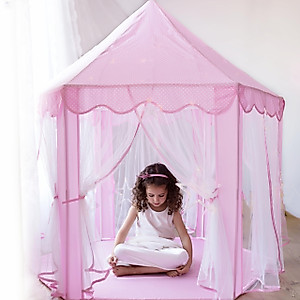Princess Castle Playhouse Tent Toy for Girls, Pink Kids Play House Indoor, Christmas Birthday Gift for Little Girls Age 3 4 5 6 7, Play Tent for 3-10 Year Old Girl