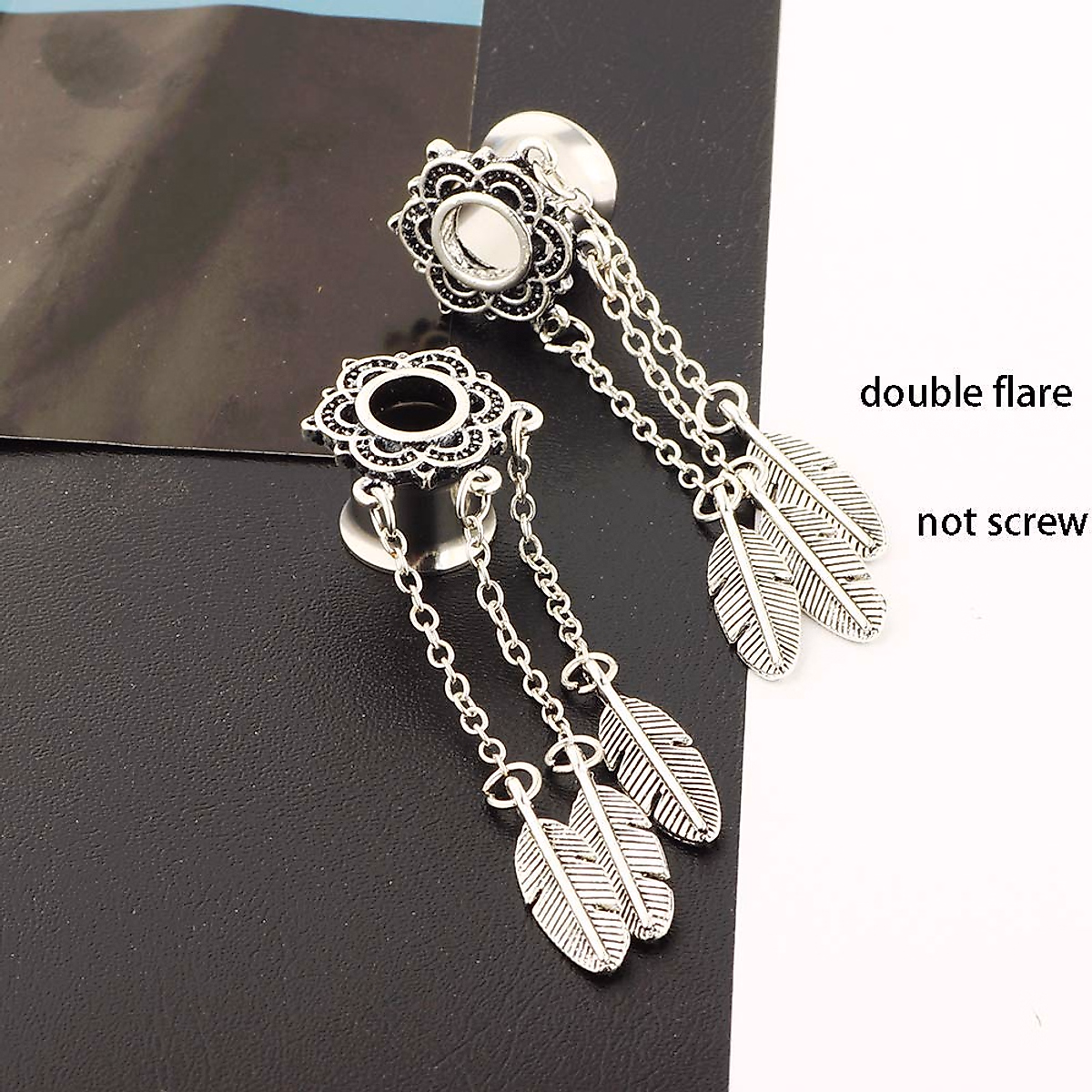 5 Pairs Stainless Steel Ear Tunnels Dangle Gauges For Women Rose Gold Hoop Double Flare Plugs Stretcher 00g Piercing Set (10mm=00g)