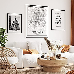 Dear Mapper Fort Wayne United States View Abstract Road Modern Map Art Minimalist Painting Black and White Canvas Line Art Print Poster Art Line Paintings Home Decor (Set of 3 Unframed) (16x24inch)