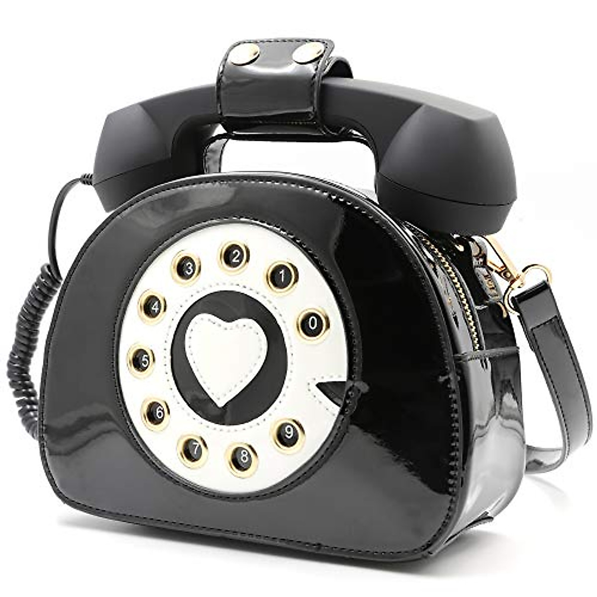 QiMing Retro dial telephone Crossbody Shoulder Bag,Pu Movable microphone Purse for Women(Black)