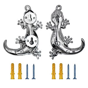 ABSTDEAL 2 Pcs Gecko Wall Hook Coat Hooks Hanging Wall Mounted Hooks Towel Key Holder for Decor Alloy Metal - Sliver (Silver)