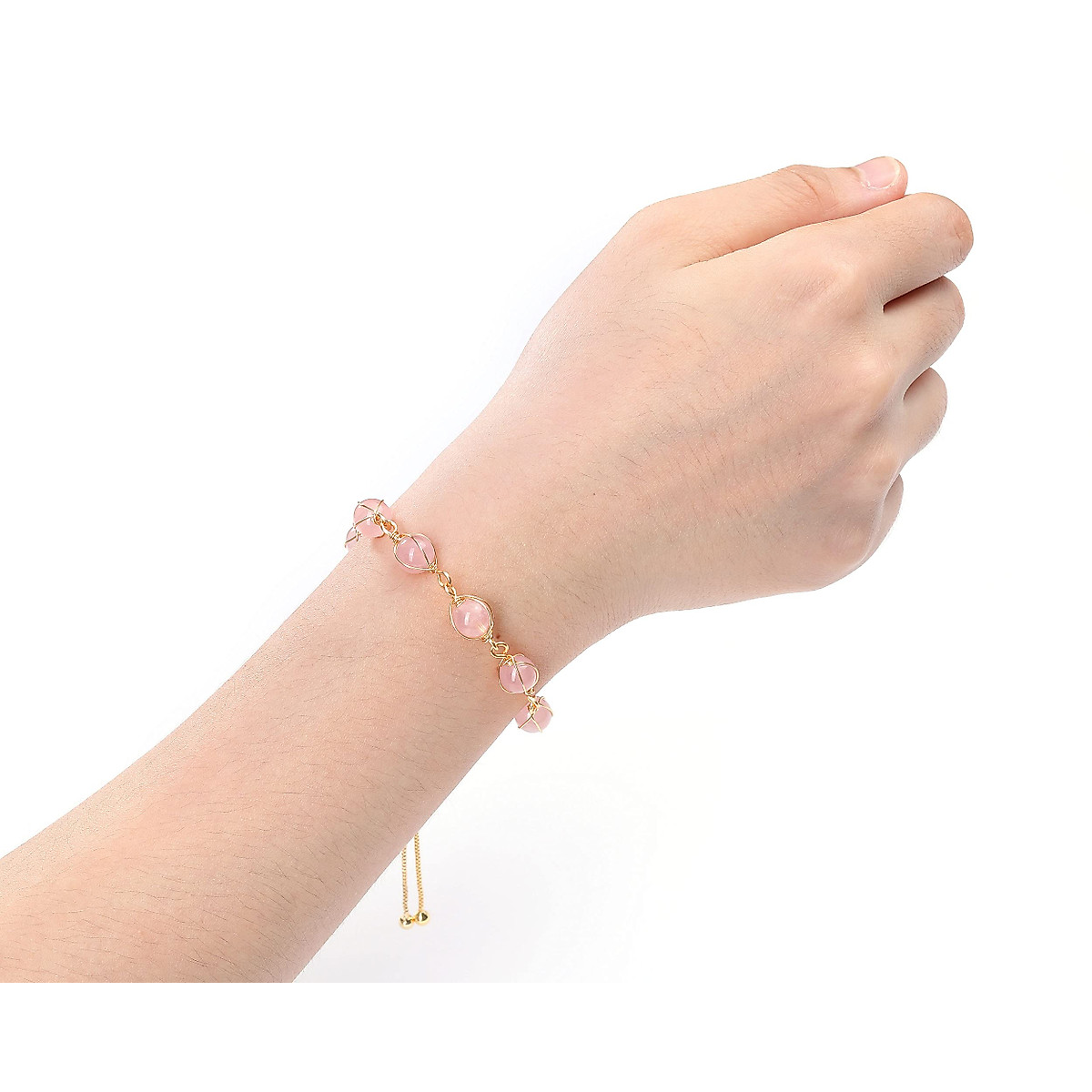 PESOENTH Pink Rose Quartz Crystal Healing Bracelet Women Natural Gemstone Beads Anxiety Yoga Medititaion Spiritual 14K Gold Bracelet Jewelry