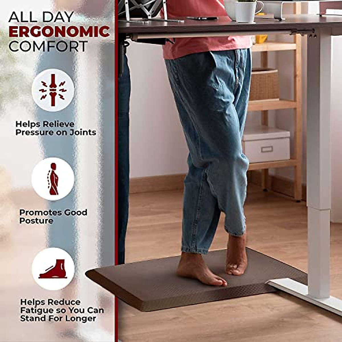 Mueller Kitchen Mats for Floor 3/4" Thick, Waterproof 20"x35" Non Slip Anti Fatigue Mats for Kitchen Floor, Heavy Duty PVC Ergonomic Foam Mat Anti Fatigue Mat Standing Desk Office, Brown