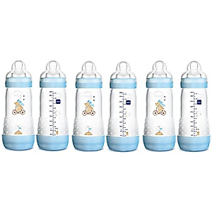 MAM Easy Start Anti-Colic Fast Flow Bottles, 11 oz. (6-Count), Easy Switch Between Breast and Bottle, Reduces Air Bubbles and Colic, 4+ Months, Boy