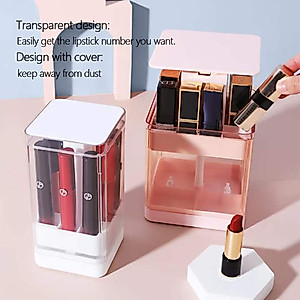 GRACMI Lipstick Holder ，Press-Type Automatic Lift Lip Gloss Holder Organizer, 12 Spaces Clear Makeup Lipgloss Display Case,Dust Free Lipstick Storage Box , Fit Most Lipsticks Lip Gloss(White)
