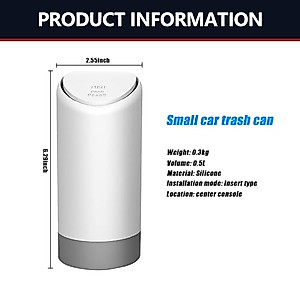 UGSHY 1 PC Car Trash Can with Lid, 2.5" x 6.2" Silicone Portable Small Trash Can, Cup Type Embedded Integrated Waterproof Trash Can for Most Cars SUVs and Trucks (White)