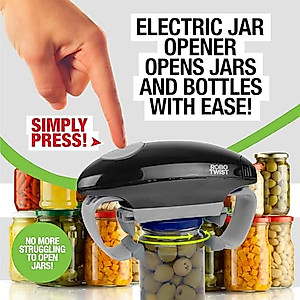 Robotwist Jar Openers Top Rated for Seniors, Automatic Jar Opener, Deluxe Model with Improved Torque, Robo Twist Kitchen Gadgets for Home, Handsfree Easy Jar Opener – Works on All Jar Sizes, Black