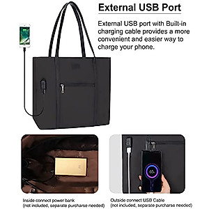 Chomeiu USB Laptop Tote Bag, Woman 15.6 inch Laptop Organizer Bag Teacher Work Purse (Black)