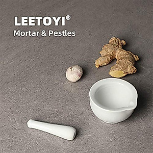 LEETOYI Porcelain Mortar and Pestle, Ceramic Herb Grinder Pill Crusher Set, 3.3-inch White