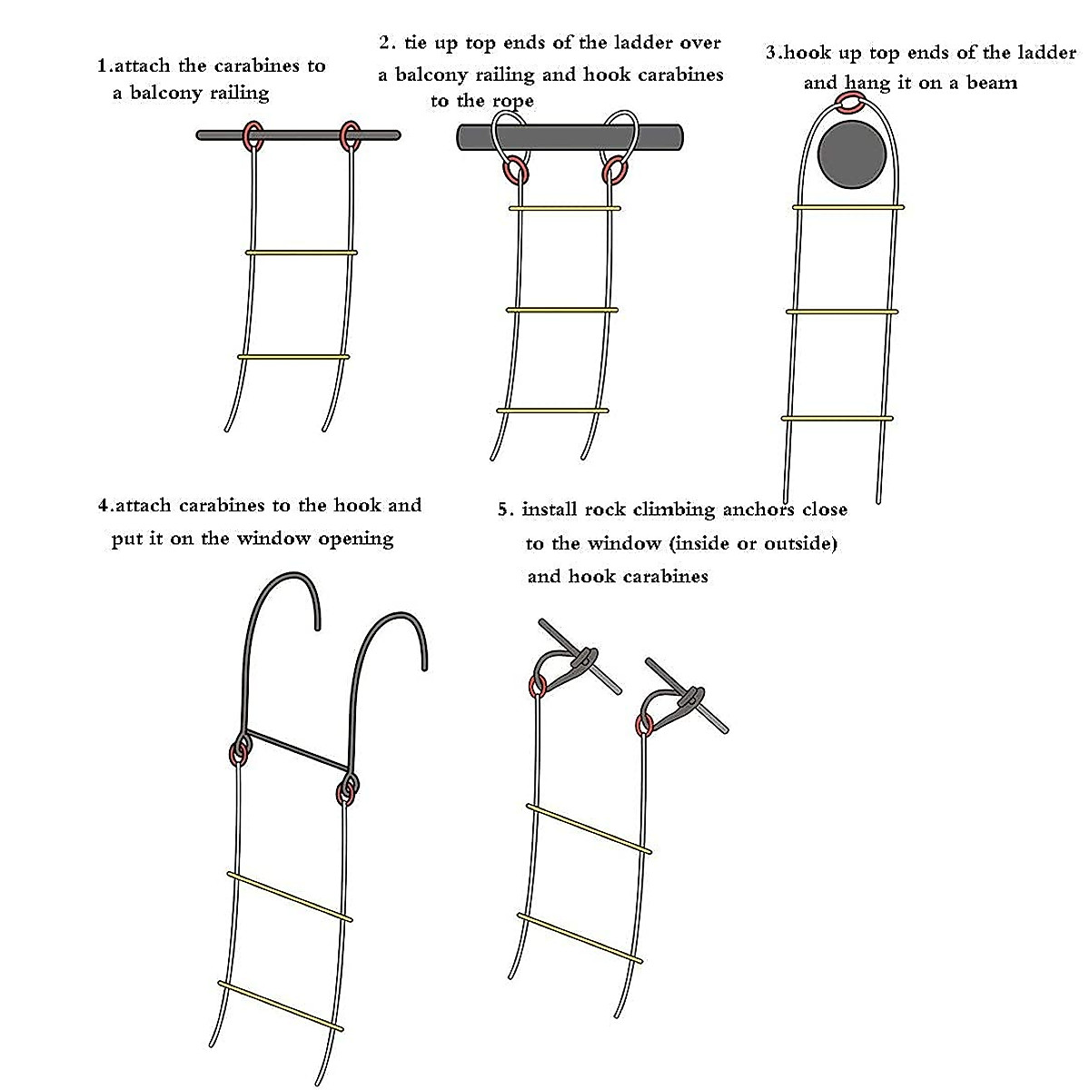 Ladders,Window Ladder Fire Escape 2-6 Story Homes Emergency Climbing Rope Ladders for Indoor or Outdoor Play Set Tree House Playground Rope Ladder/12M/39.4Ft