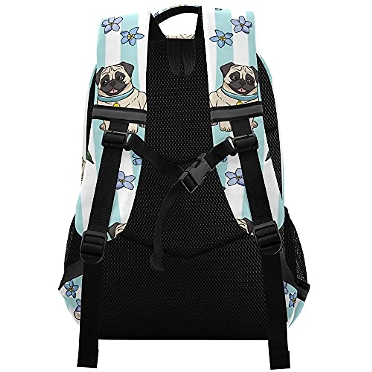 ALAZA Pug Dog Puppy Print Cute Tropical Flower Leaf Backpack Purse for Women Men Personalized Laptop Notebook Tablet School Bag Stylish Casual Daypack, 13 14 15.6 inch