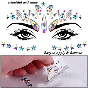 SIQUK 20 Sets Face Jewels Mermaid Face Gems Rave Face Jewel Rhinestones Face Crystal Face Stickers Jewels Gems Eye Jewels for Festival Rave Carnival Party