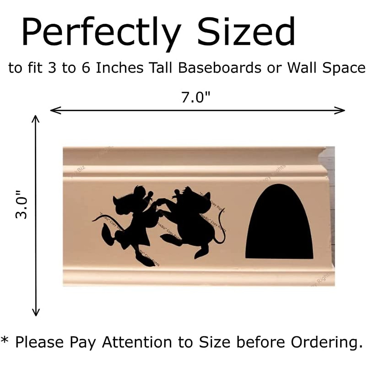 FnkBiz Jaq and Gus Wall Decal Mouse Hole Baseboard Sticker Mouse Hole Wall Decal 7 x 3 | Black | Set of 02 Decals