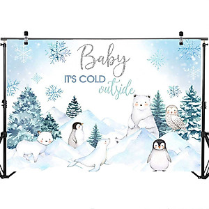 Mocsicka Baby It's Cold Outside Baby Shower Backdrop Arctic Animals Winter Woodland Baby Shower Party Decorations Snowflake Cute Polar Bear Penguin Photography Background (7x5ft)