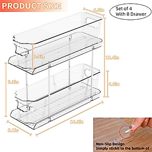 14.8" Deep 2 Tier Bathroom Storage Organizer, 4 Pack Clear Under Sink Organizers Vanity Countertop Storage Container, Medicine Cabinet Drawers Bins, Pull-Out Organization with Track for Pantry,Kitchen