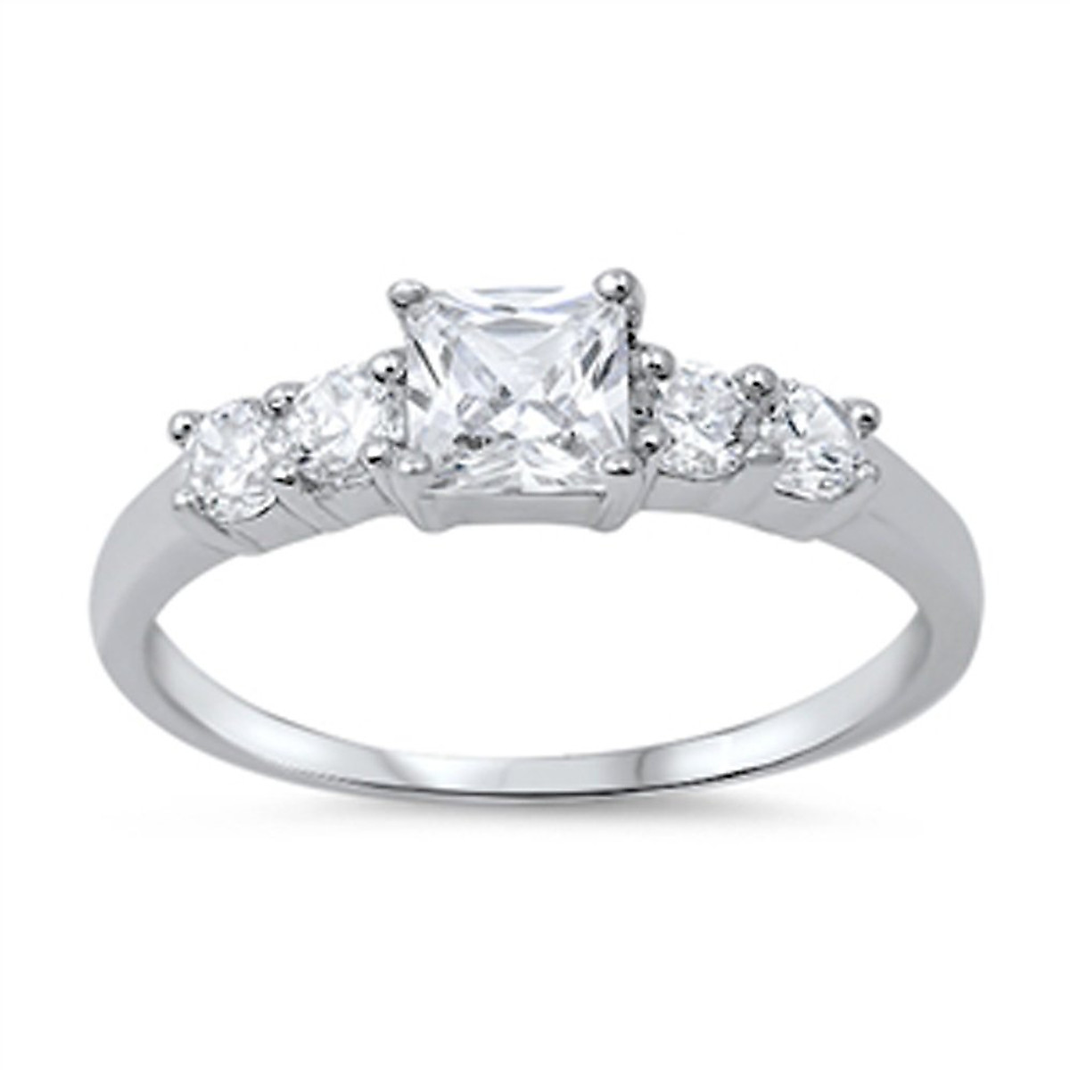 White CZ Simple Elegant Engagement Ring New .925 Sterling Silver Band Size 8