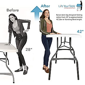 Lift Your Table® Folding Table Risers, Made in The USA, Standing Desk Kit, Easy-to-Use Bent Leg Folding Table Extensions, Raises Folding Tables 14” Inches. Durable, Sturdy. Set of 4, Black