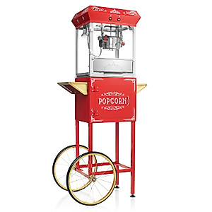 Olde Midway Vintage Style Popcorn Machine with Cart, 4-Ounce Popcorn Maker Popper, Red