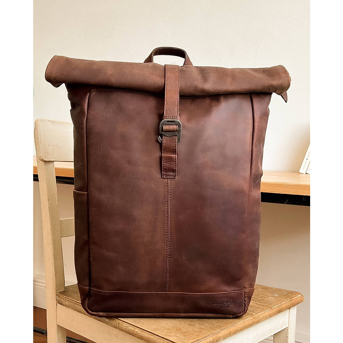 Gusti Backpack Leather-Bendik Rolltop Messenger bag Backpack Leather backpack Vintage city backpack Outdoor backpack Laptop bag Uni backpack Travelling bag Brown leather