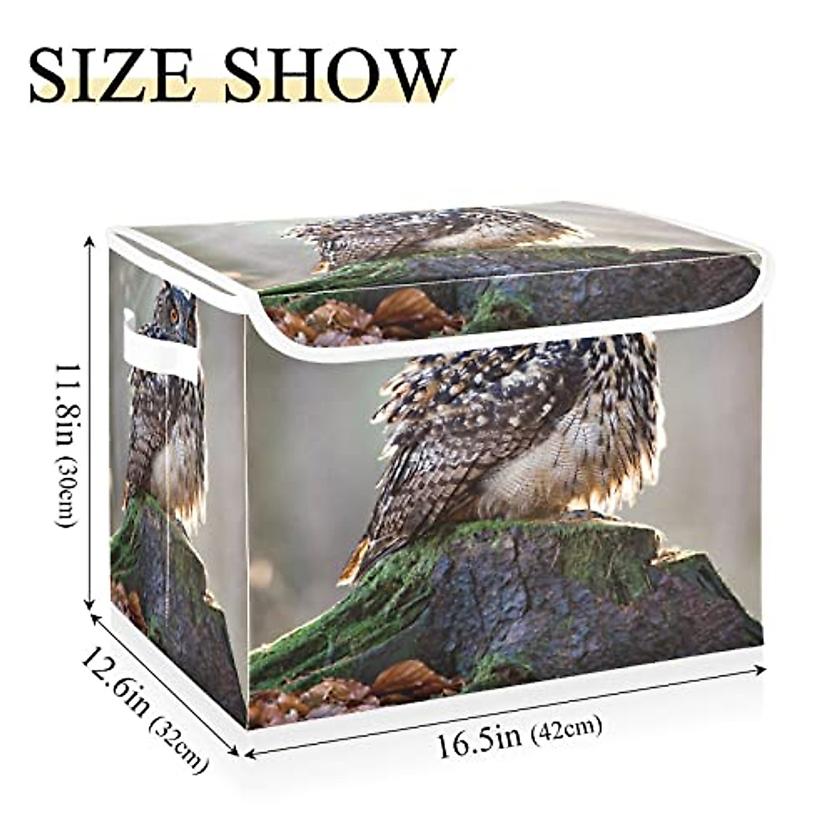 Kigai Storage Basket Cute Owl Storage Boxes with Lids and Handle, Large Storage Cube Bin Collapsible for Shelves Closet Bedroom Living Room, 16.5x12.6x11.8 In
