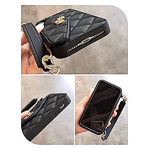 UnnFiko Wallet Case Compatible with iPhone 11, Cute Light Luxury Bag Design, Purse Flip Card Pouch Cover Soft Silicone Case with Handstrap Long Shoulder Strap (Black, iPhone 11)