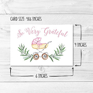 Hadley Designs 24 Pink Carriage Baby Shower Thank You Cards With Envelopes, Girl Sprinkle Thank-You Note, 4x6 Gratitude Card Gift For Guest Pack, Gender Reveal DIY So Grateful Greenery Vintage