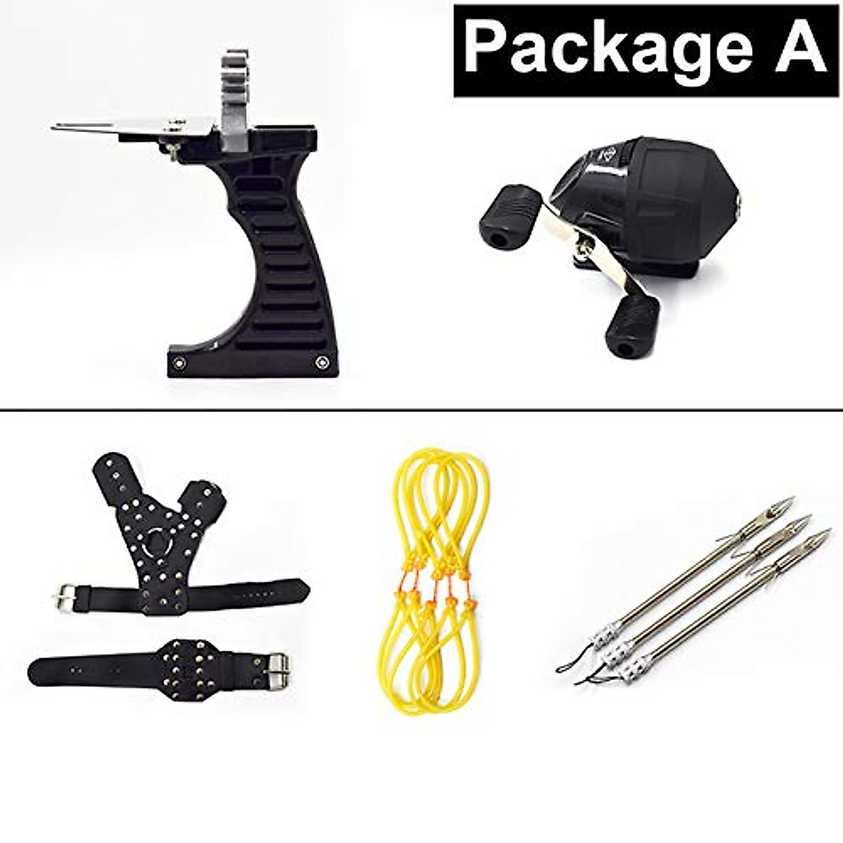 Koo Professional Fishing Slingshot Set Powerful Full Fishing Catapult Outdoor Shooting Hunting Tool Fishing Reel + Darts+Handguard (A)