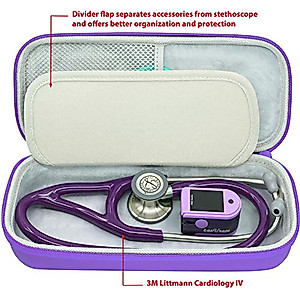 ButterFox Premium Stethoscope Case with Divider and ID Slot for 3M Littmann Classic III, Cardiology IV Diagnostic and More Stethoscopes with Pocket for Nurse Accessories (Purple)