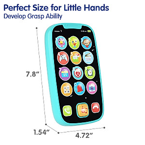 Toys for 1 Year Old Boy Toys, 15 Functions Phone Baby Toys 6-12 Months, Baby Cell Phone Toy 12-18 Months, Learning Toys for Toddlers 1-3, Easter Basket Stuffers - Cyan