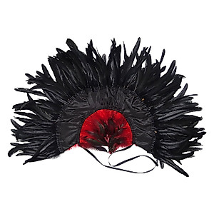 L'VOW Black Gothic Victorian Natural Feather Cape Shawl Stole Poncho with Choker Feather Collar Halloween Cosplay(Red)