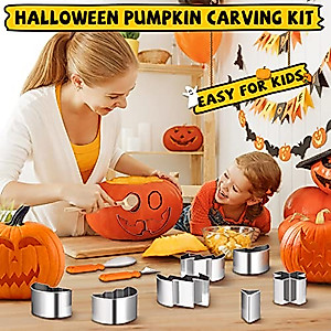 Jyusmile Pumpkin Carving Kit, 13 PCS Pumpkin Carving Tools with Hammer, DIY Pumpkin Carving Stencils for Kids Adults, Safe Stainless Steel Pumpkin Cutters Halloween Party Decorations