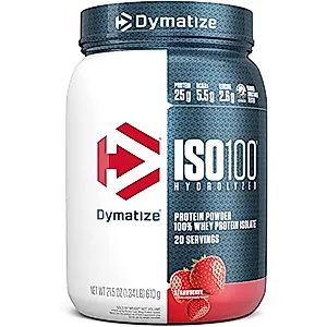 Dymatize ISO100 Hydrolyzed Protein Powder, 100% Whey Isolate Protein, 25g of Protein, 5.5g BCAAs, Gluten Free, Fast Absorbing, Easy Digesting, Strawberry, 5 Pound