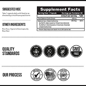 Total Selenium - 200 mcg, Plant-Based Selenium - Full Spectrum, Contains 4 Essential Organic Forms of Selenium Including Selenomethionine - Derived from Garlic - 60 Capsules