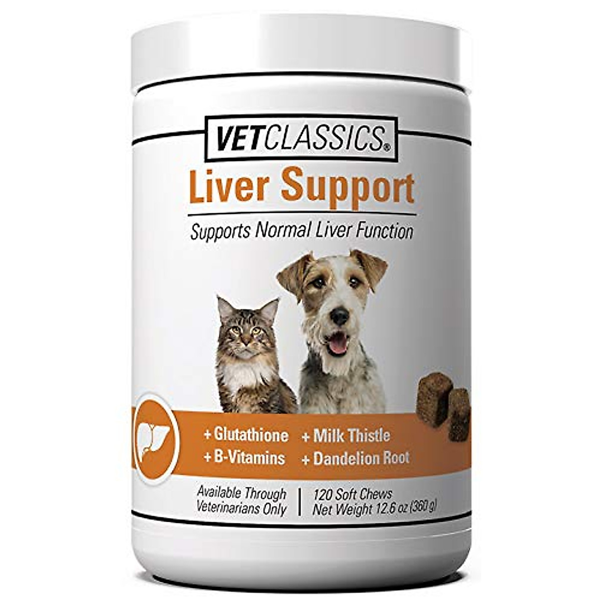 Vet Classics Liver Support Pet Health Supplement for Dogs, Cats – Liver Functions – B-Vitamins, Glutathione, Milk Thistle – Soft Tablets, Chews – 120 Soft Chews
