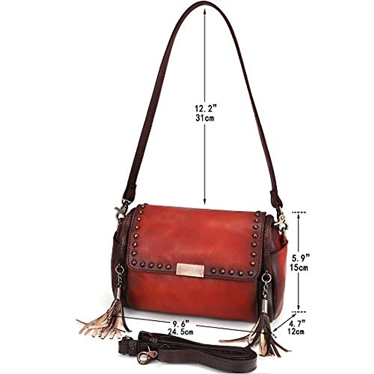 Genuine Leather Crossbody Purse for Women Vintage Handmade Satchel Top Handle Convertible Handbag Shoulder Bag (Red)