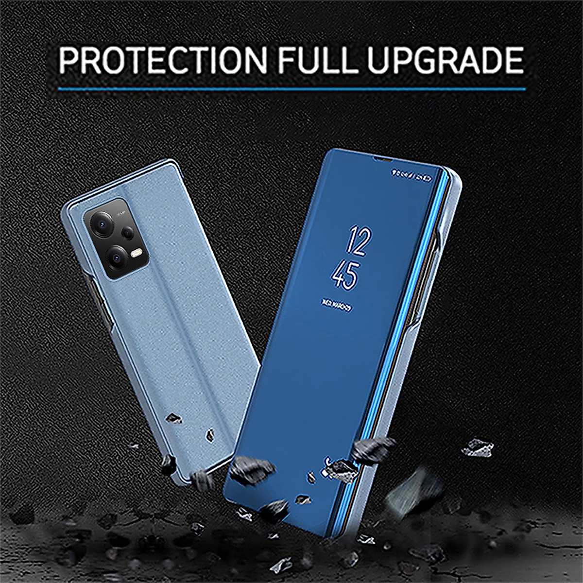 Ephoou Compatible with Xiaomi Redmi Note 12 5G Flip Case for Women, Luxury Clear Vanity Mirror Slim Shockproof 360° Full Body Protective Case for Xiaomi Redmi Note 12 5G/ Poco X5. JM-Black